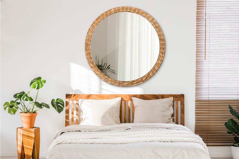 Round mirror frame with print Reed texture - Mirrormatic.com